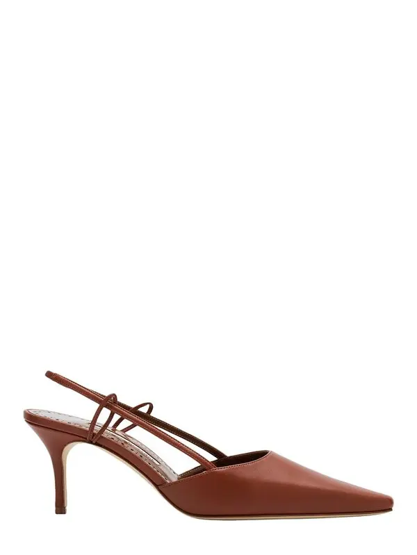 Manolo Blahnik Touki Leather Slingback Pumps - Medium Brown