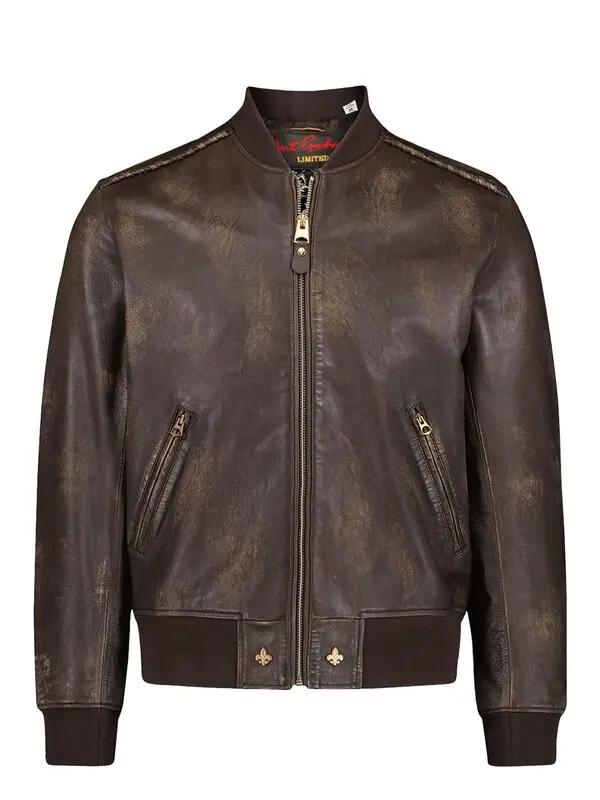 Robert Graham Leather Embroidered-damask Bomber Jacket - Brown