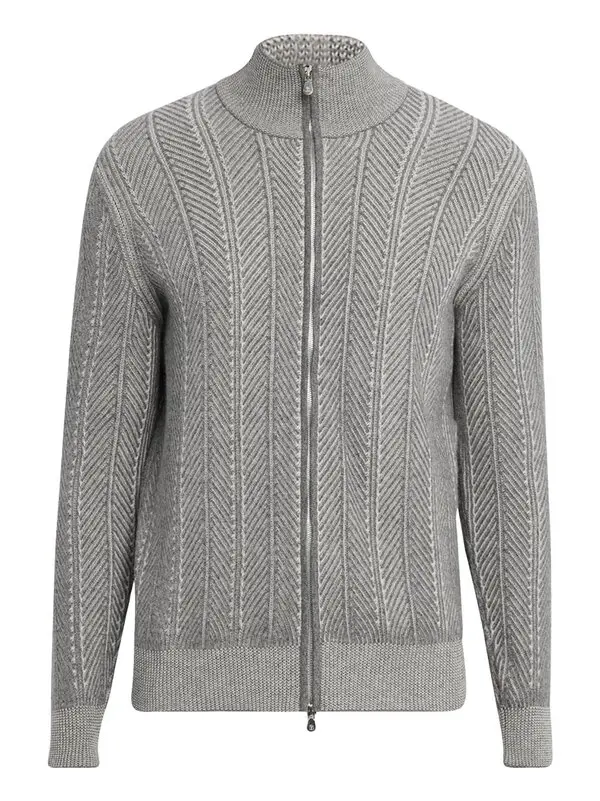 Brunello Cucinelli Cashmere Chevron Full-zip Sweater - Dark Grey