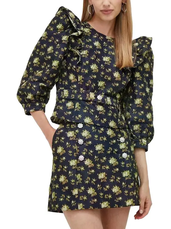 CUSTOMMADE Floral Print Puff-shoulder Blouse - Blue