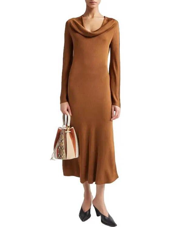 Altuzarra Milda Long Sleeve Cowl Neck Dress - Saddle