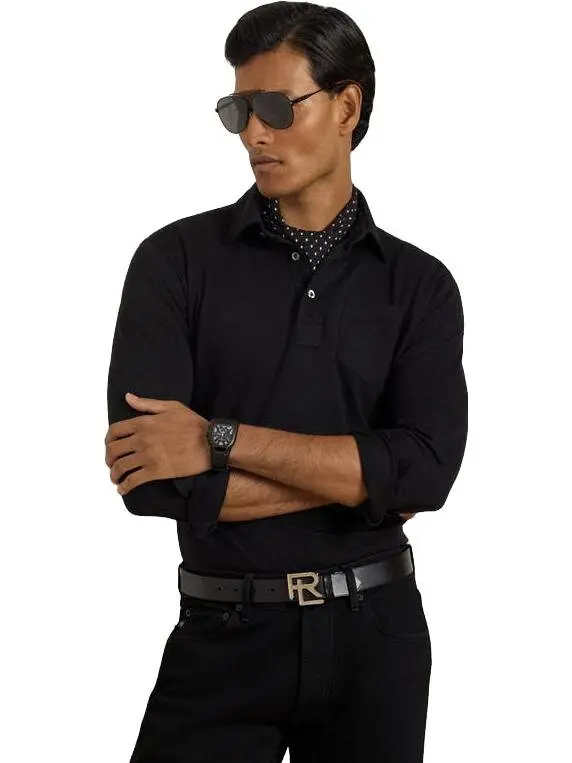 Ralph Lauren Purple Label Long Sleeve Cotton & Cashmere Polo - Classic Black