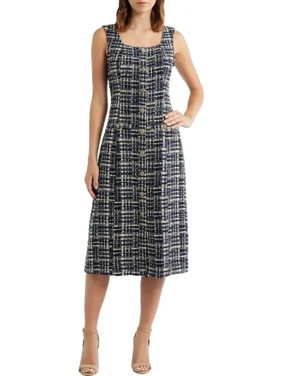 ZOE AND CLAIRE Tweed Fit & Flare Midi Dress - Navy Multi