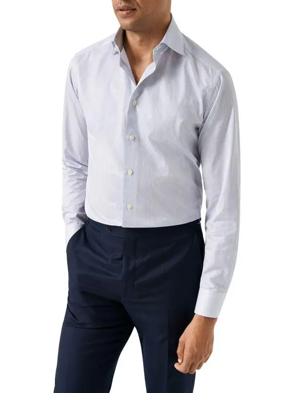 Eton Slim Fit Stripe Cotton Dress Shirt - Dark Blue