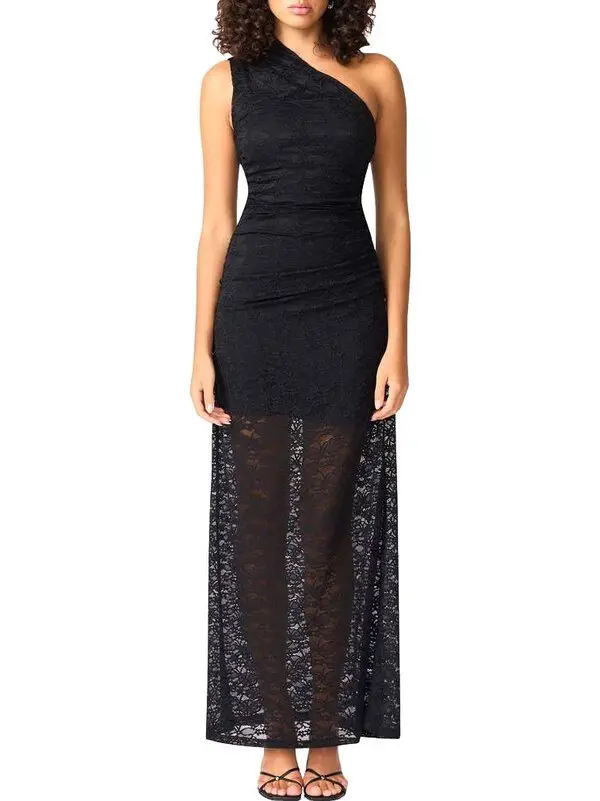 ELLIATT Armelle Lace One-shoulder Gown - Black