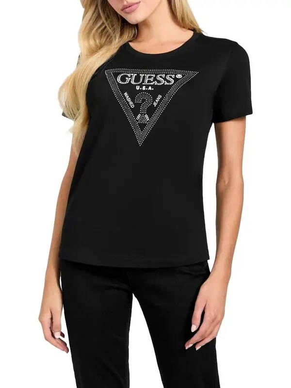 Guess Krystal Embellished Graphic T-shirt - Black-black