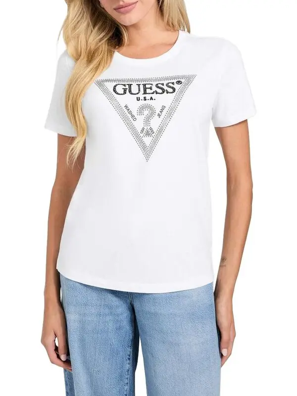 Guess Krystal Embellished Graphic T-shirt - White