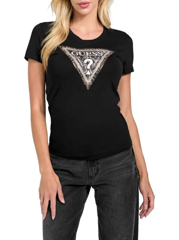 Guess Python Triangle Embellished Graphic T-shirt - Black-black