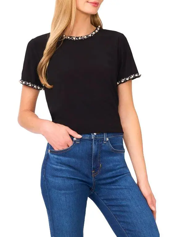 CECE DUPRAZ Faux Pearl Embellished T-shirt - Rich Black