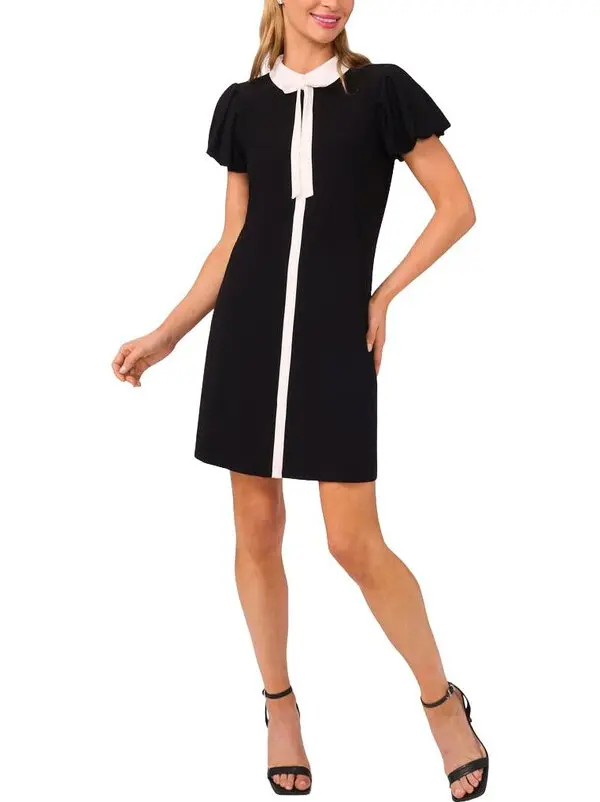 CECE DUPRAZ Tie Neck Puff Sleeve Dress - Rich Black