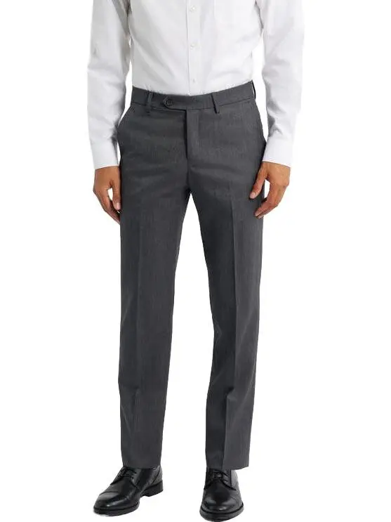 Berle Slim Fit Flat Front Super 100s Wool Dress Pants - Med Grey