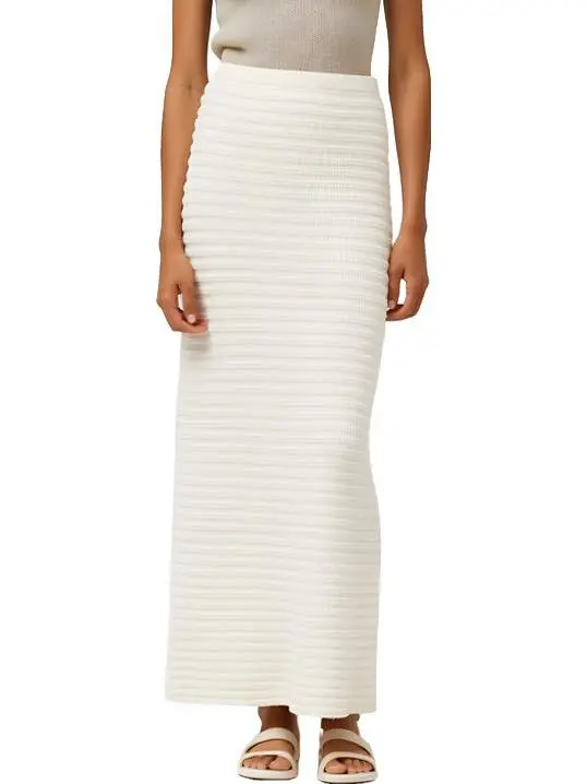 MODENAIRE Textured Knit Midi Skirt With Ribbed Stripe And Back Slit - Off-white