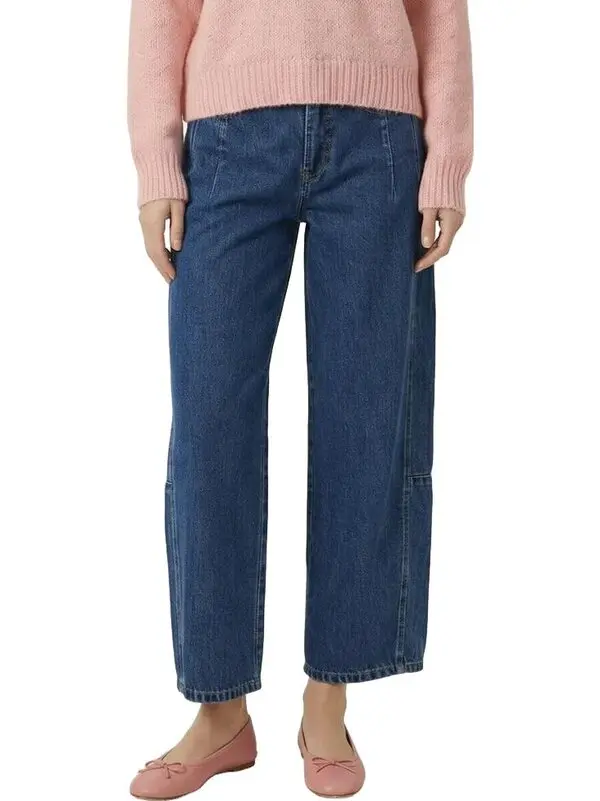 MODENAIRE Barrel Leg Denim Pants With Contrast Seams - Dark Blue