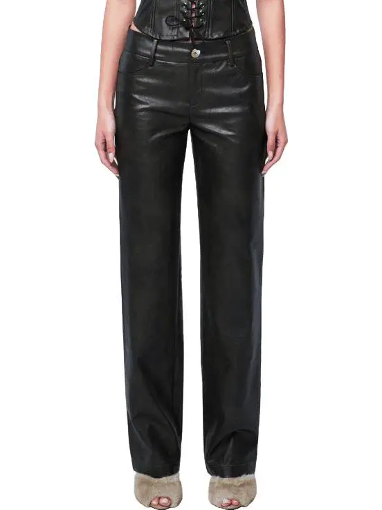 OW Bella Pu Leather Pants - Black