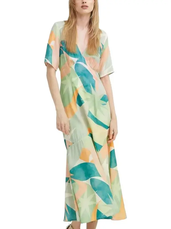 NEVER FULLY DRESSED Abstract-print V-neck Midi Dress - Green