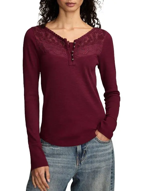 Lucky Brand Lace Yoke Henley - Windsor Wine