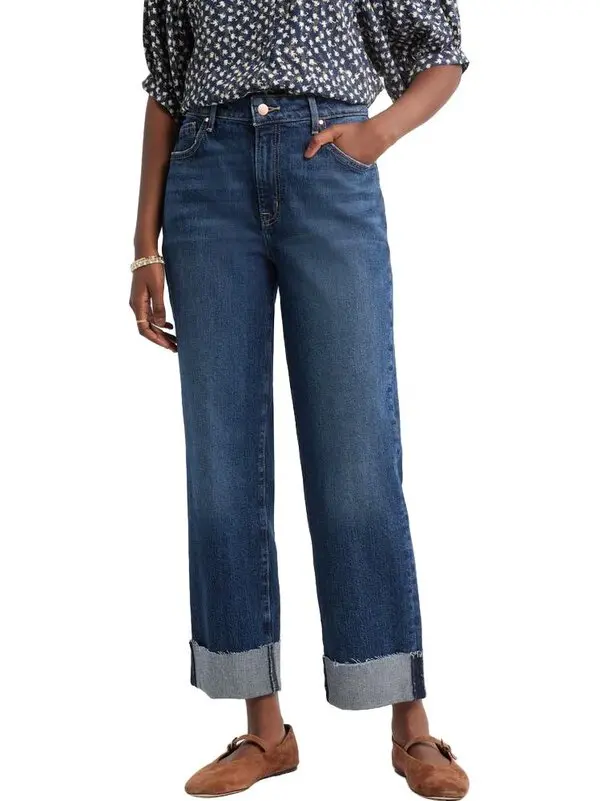 Treasure & Bond Cuffed High-waist Straight-leg Jeans - Dark Wash