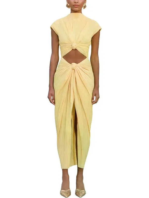 Cult Gaia Knot-detail Pleated Midi Dress - Yellow
