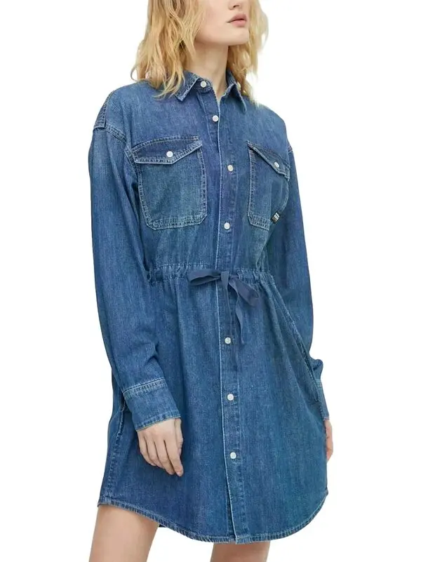 G-star Raw Denim Mini Shirt Dress With Drawstring - Blue