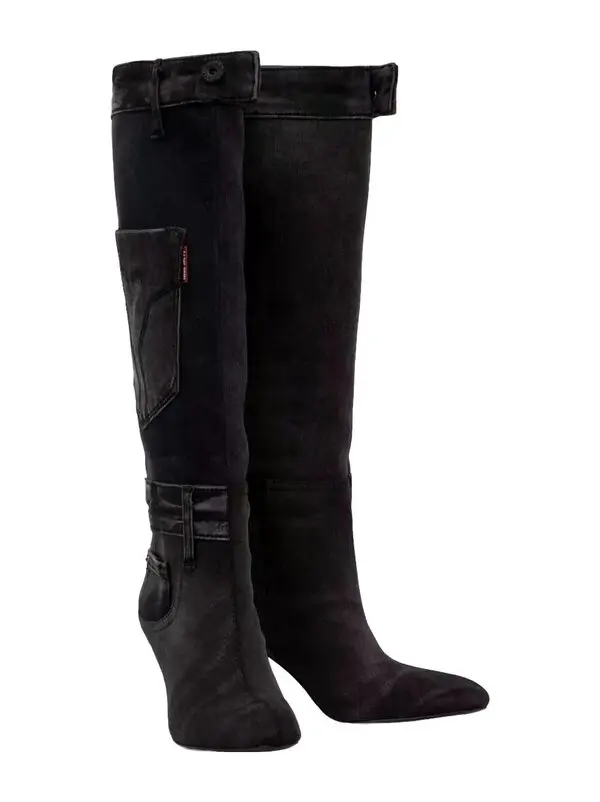 Miss Sixty Knee-high Stiletto Boots With Pocket Detail - Black