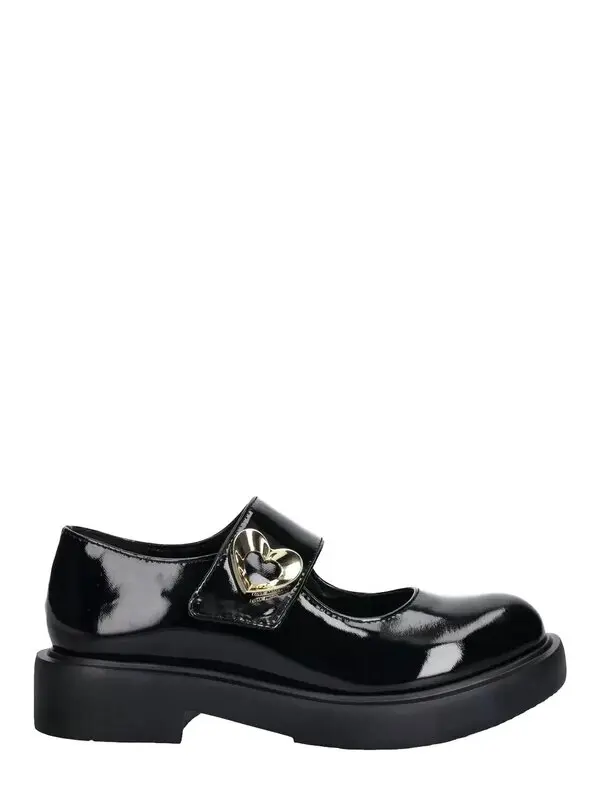 Moschino Heart-buckle Patent Leather Loafers - Black