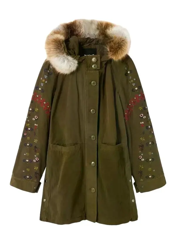 Desigual Embroidered Floral Parka - Green