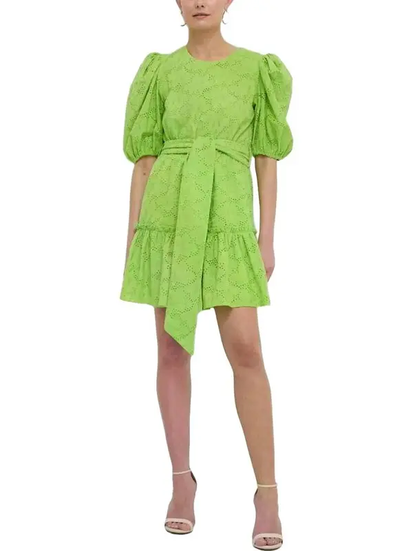 SILVIAN HEACH Eyelet Puff-sleeve Mini Dress - Green