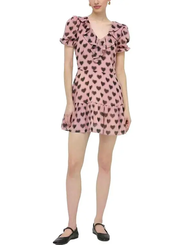 SILVIAN HEACH Heart-print Mini Dress With Frill Neckline - Pink