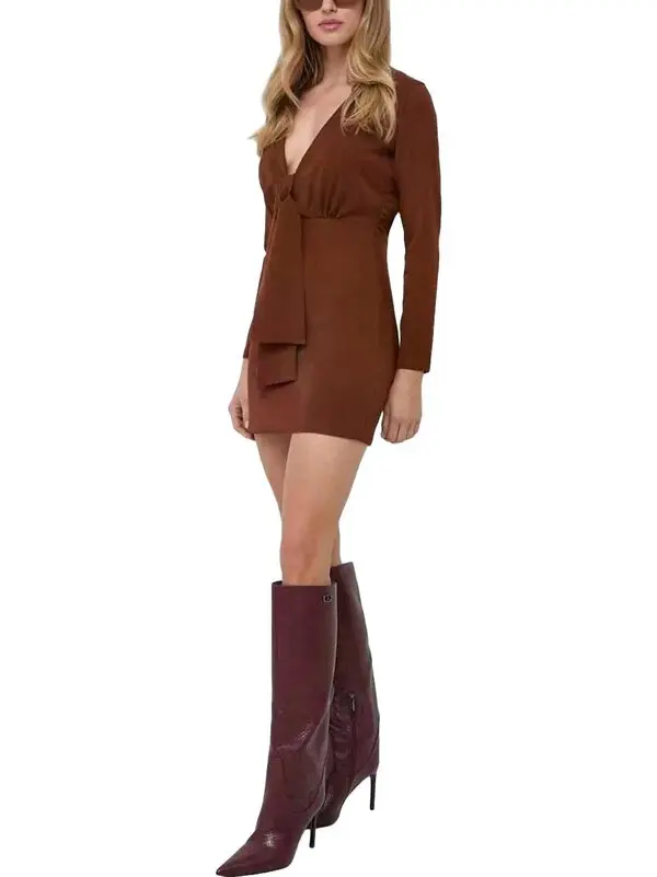 SILVIAN HEACH Knotted Long-sleeves Mini Dress - Brown