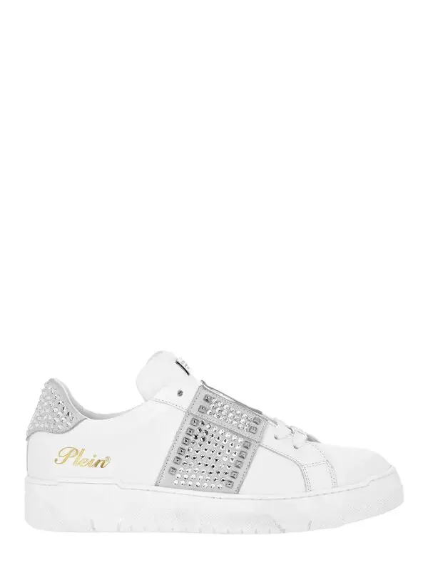 Philipp Plein Crystal-embellished Leather Sneakers - White