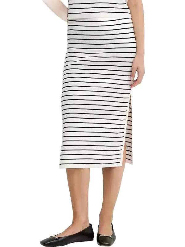 Dkny Striped Side-split Midi Skirt - White