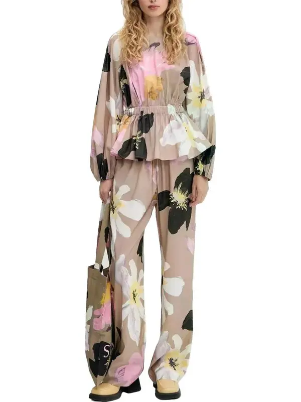 Stine Goya Floral Print Drawstring Trousers - Neutrals