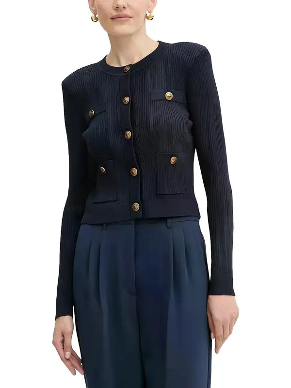Guess Ribbed Button-embellished Cardigan - Blue