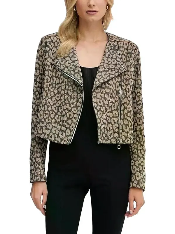 BOSS Leopard-pattern Biker Jacket - Brown