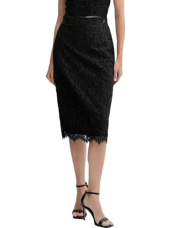 Guess Lace-floral Midi Skirt - Black