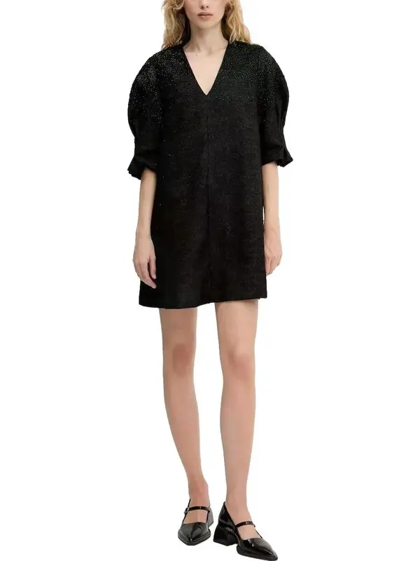 Stine Goya Beaded Puff-sleeve Mini Dress - Black