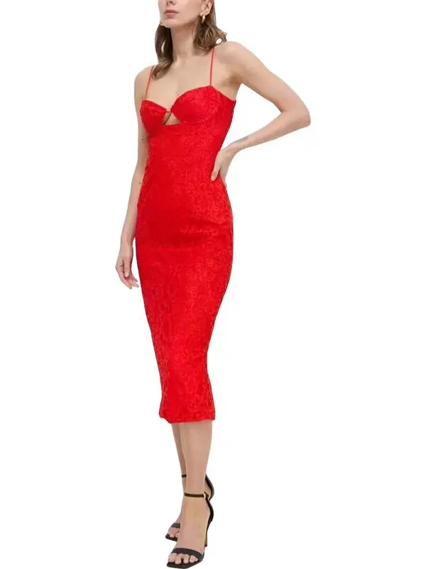 Bardot Lace Cut-out Midi Dress - Red