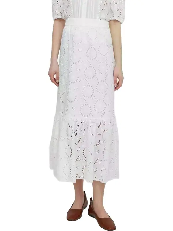 JOOP! Eyelet-embroidered Tiered Midi Skirt - White
