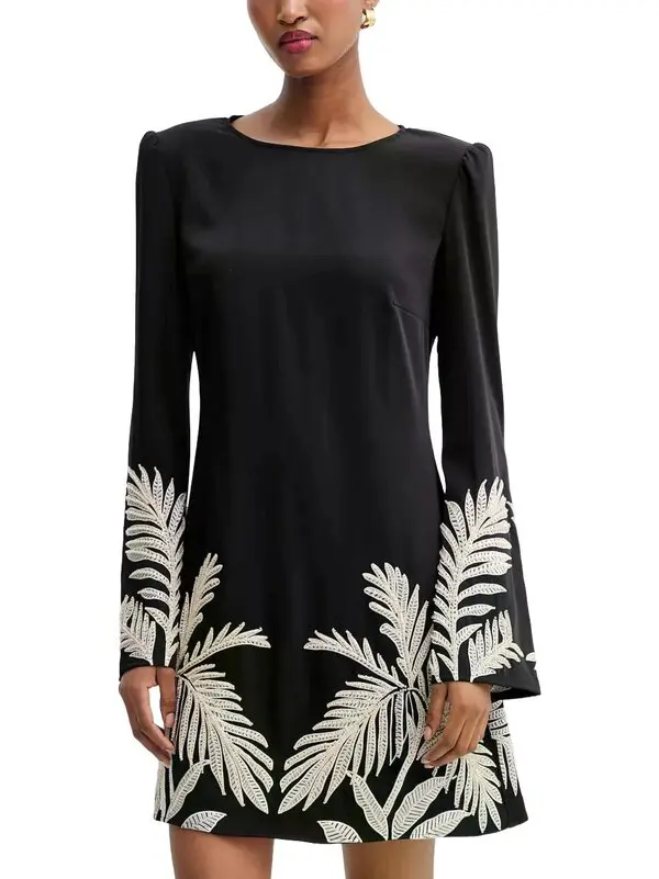 Guess Embellished Leaf-print Mini Dress - Black