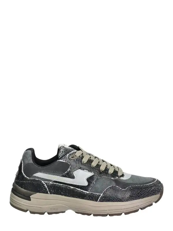 S.W.C STEPNEY WORKERS CLUB Cracked Leather Sneakers - Grey
