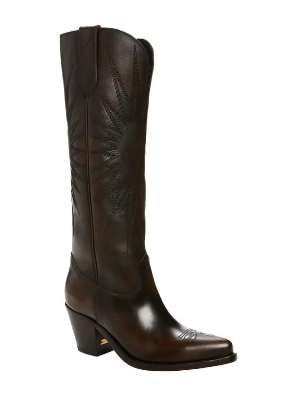 GOLDEN GOOSE Wish Star Tall Western Boot - Dark Brown/beige