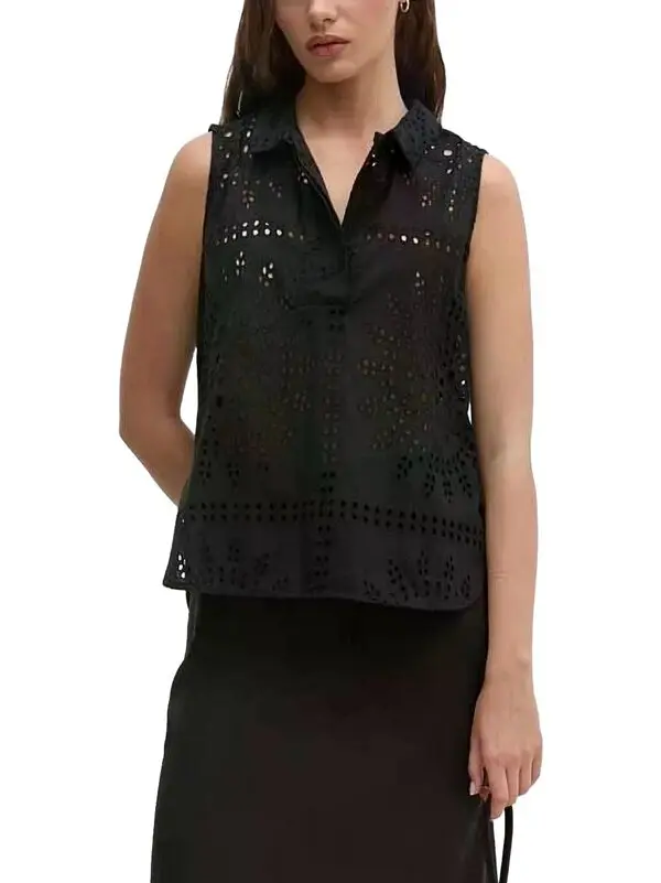 SANDRO FERRONE Eyelet-embroidered Sleeveless Blouse - Black