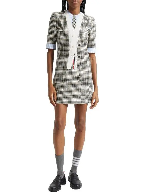 Thom Browne Trompe L'oeil Mixed Media Shift Dress - Black/white