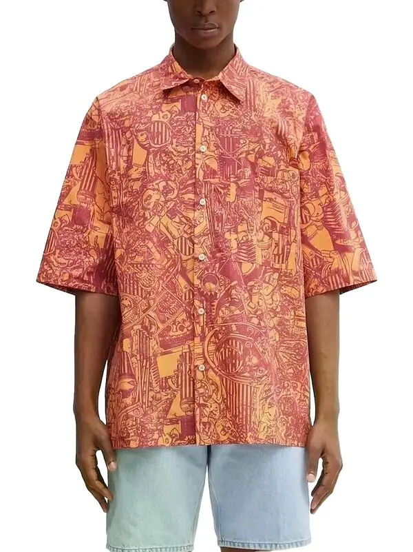 COUNTY OF MILAN Abstract-print Short-sleeve Shirt - Orange