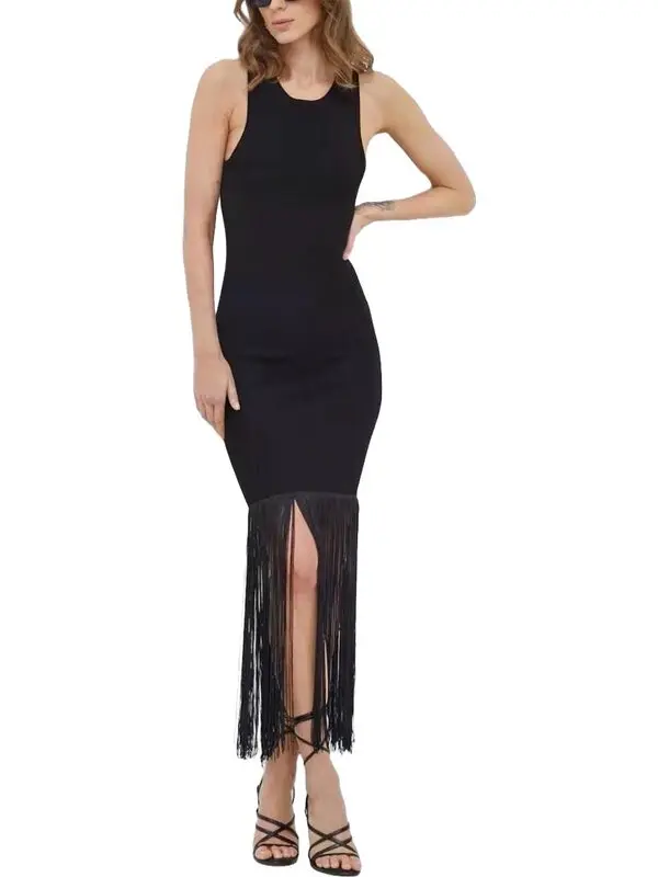 Bardot Fringe-detail Midi Dress - Black