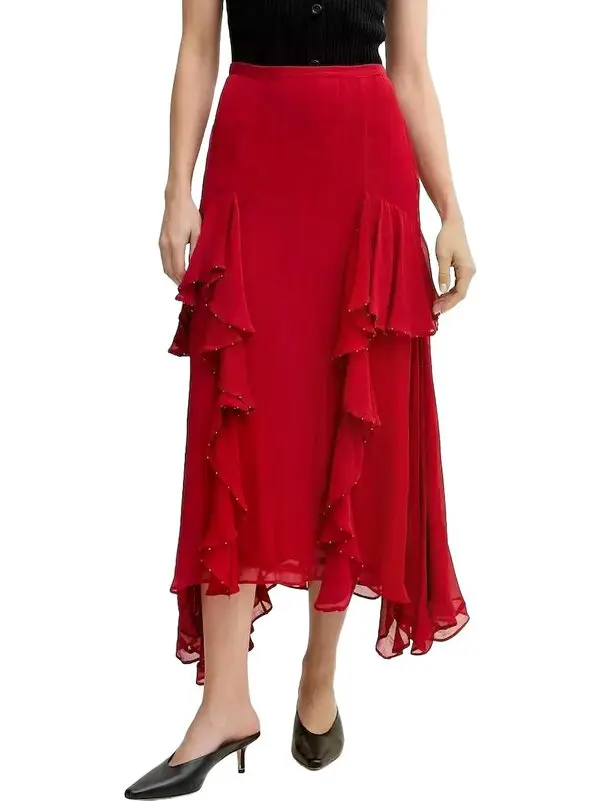 HOSS INTROPIA Ruffled-embellished Midi Skirt - Red