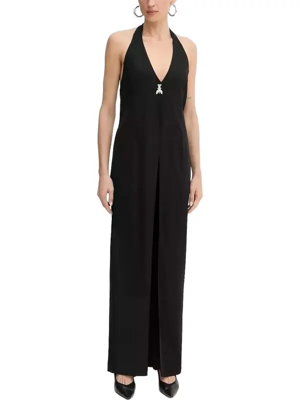 Patrizia Pepe Halter Neck Maxi Dress With Brooch - Black