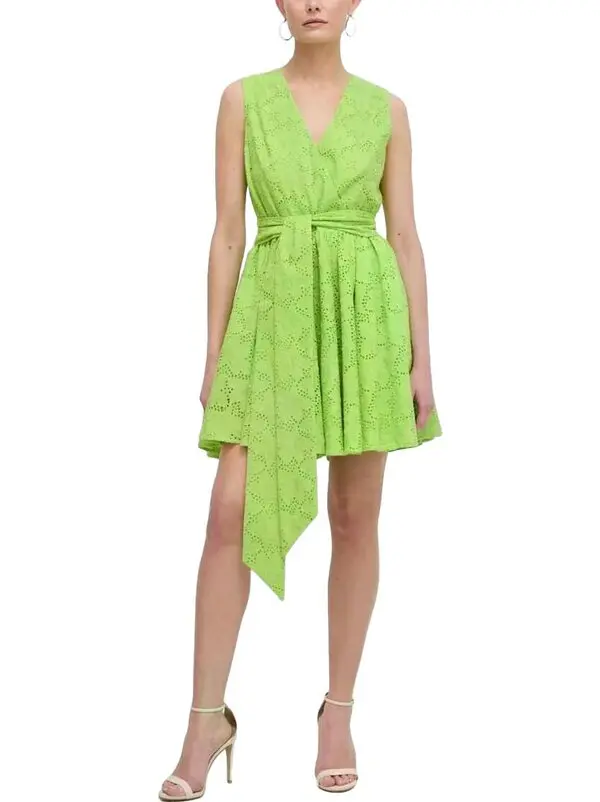 SILVIAN HEACH Eyelet-embroidered Belted Mini Dress - Green
