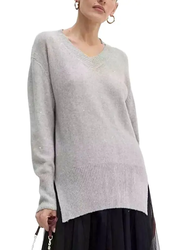 Liviana Conti Embellished V-neck Sweater - Grey