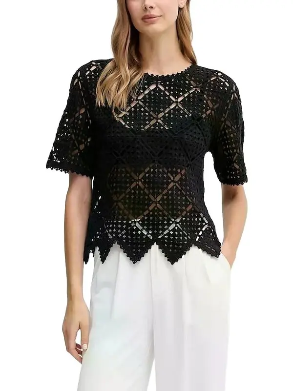 Dkny Open-work Crochet Top - Black